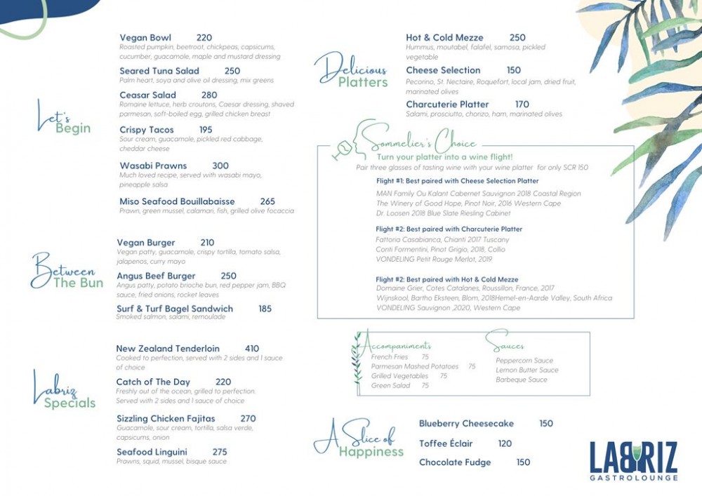 Labriz Gastrolounge Menu Dinner | SEYBUSINESS