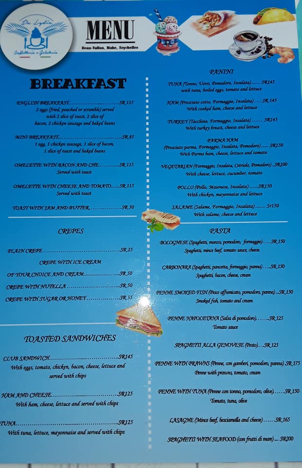 MENU (breakfast, crepes, toasted sandwiches, panini, pasta) | SEYBUSINESS