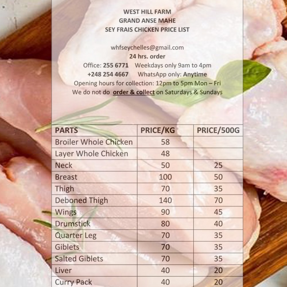 SEYFRAIS CHICKEN PRICE LIST | SEYBUSINESS